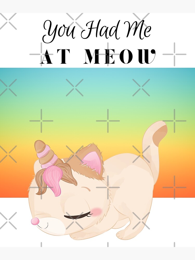 Impression photo « You Had Me at Meow - Dessin animé unicat rose - yoga ...
