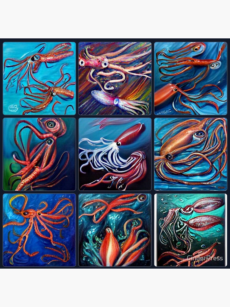 "Squid Pack - Squid and Cuttlefish - Art - Ocean, water art" Poster for Sale by CinderPress ...