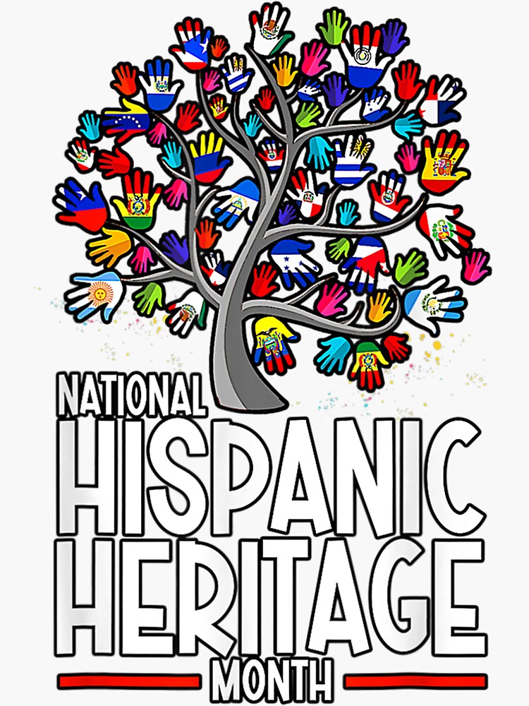 "National Hispanic Heritage Month Hand Flag Tree Roots Latino" Sticker ...