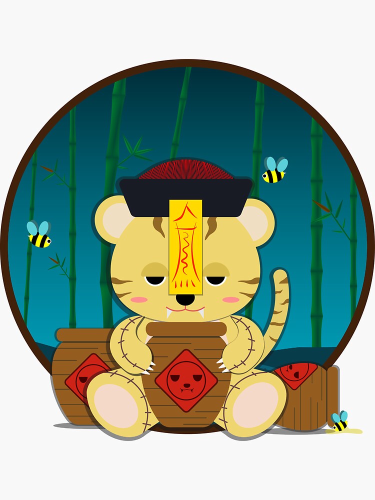 "Tiger doll in Chinese zombie costume" Sticker for Sale by TaWiPoP ...