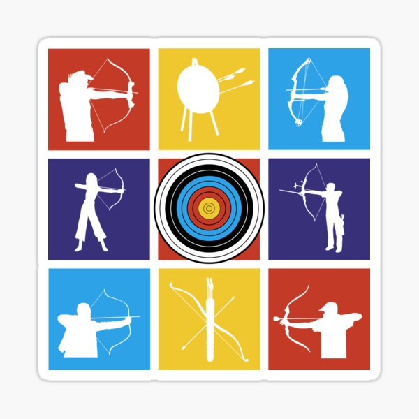 Pegatina «Deportes de tiro con arco artístico pop y siluetas de ...