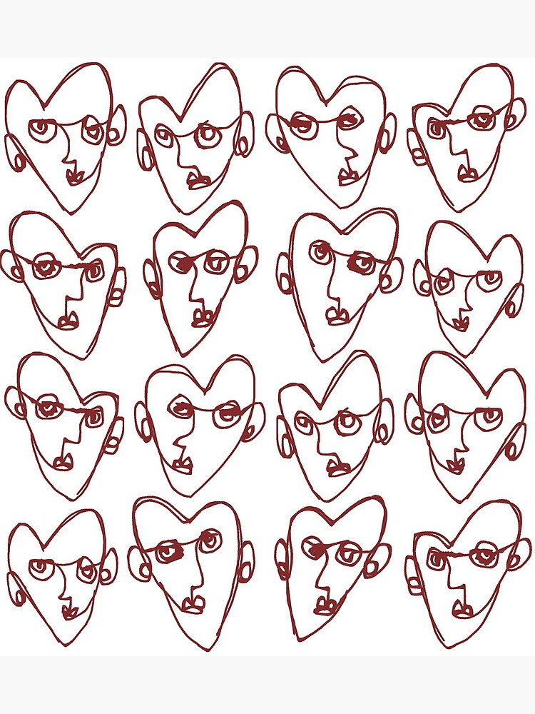 "Red Line Drawing Heart Faces" Poster by juxtapositionuk | Redbubble