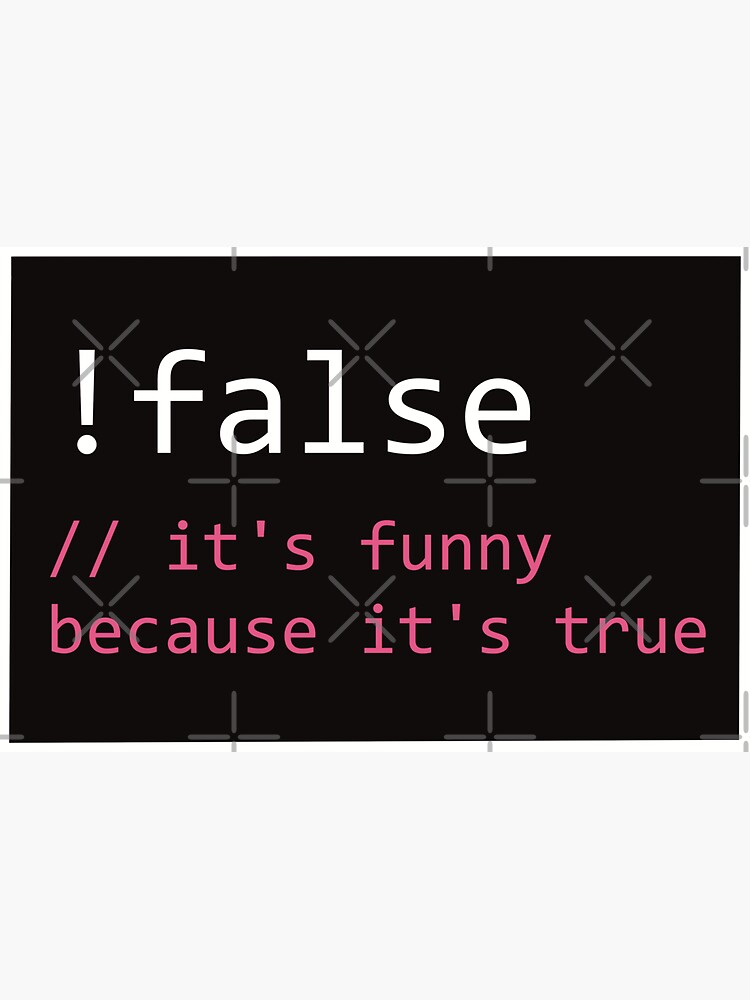 "!False it's funny because it's true white and pink text" Sticker for ...