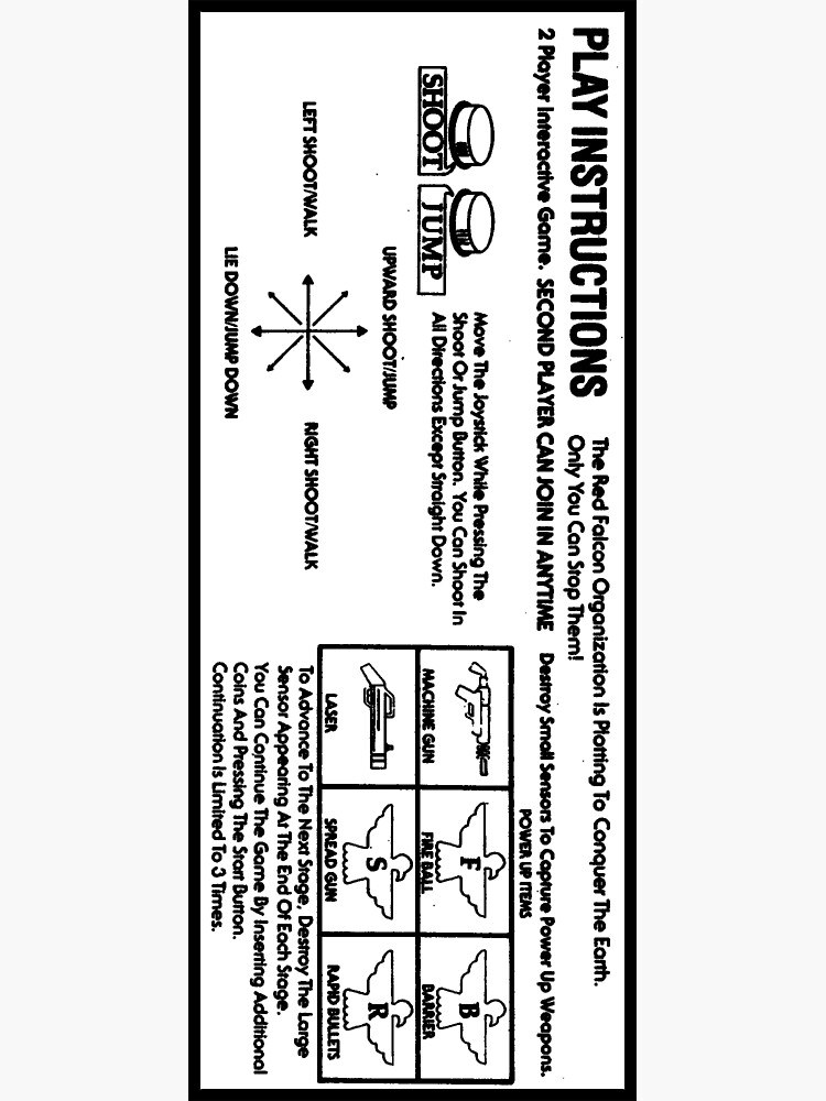 "Contra Arcade Instructions" Sticker for Sale by Glitched-Life | Redbubble