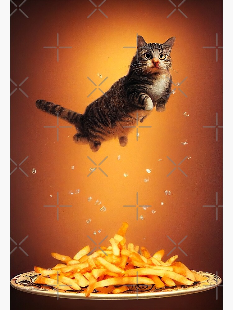 "Flying cat with French fries" Poster for Sale by ladarkepoque | Redbubble