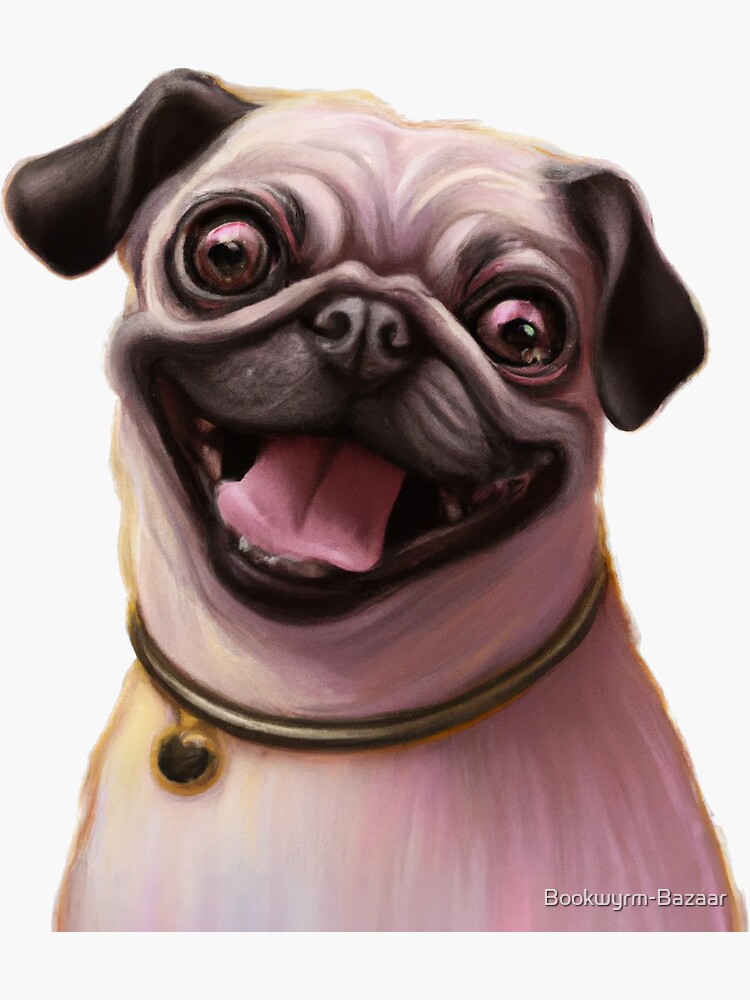 "Pug Art, Dog Art - Bust Portrait of a Happy, Excited Pug Wearing a ...