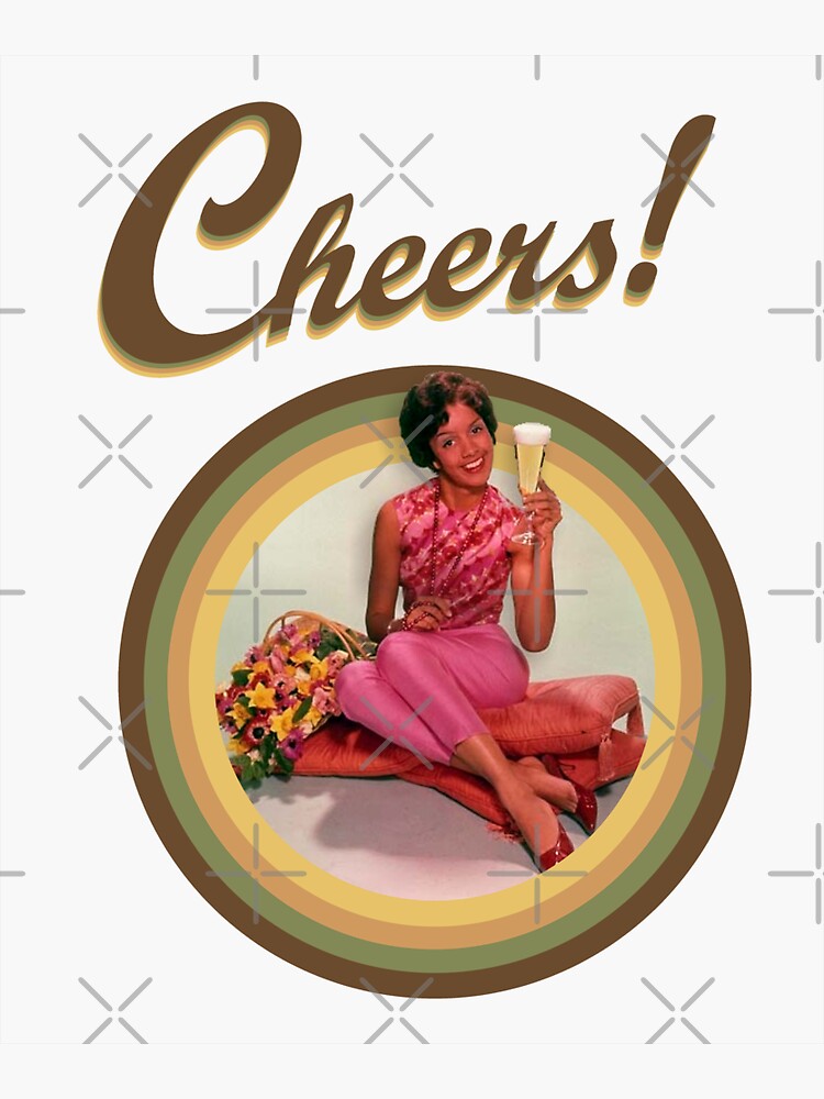"Cheers!!! vintage style circle and a lady inviting us a drink ...