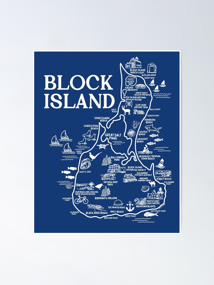 "Block Island Map Art" Poster for Sale by fiberandgloss | Redbubble