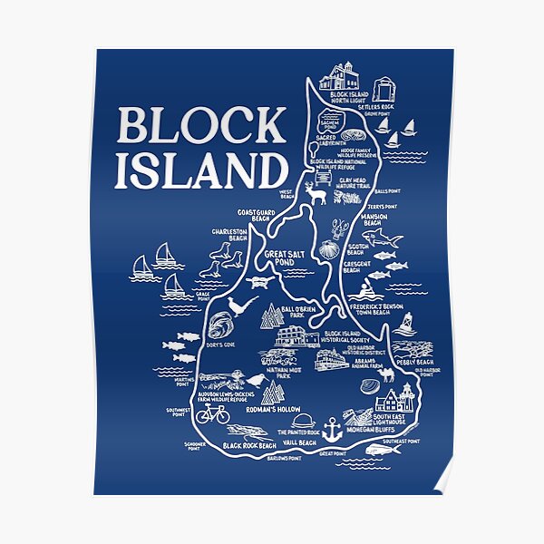 "Block Island Map Art" Poster for Sale by fiberandgloss | Redbubble
