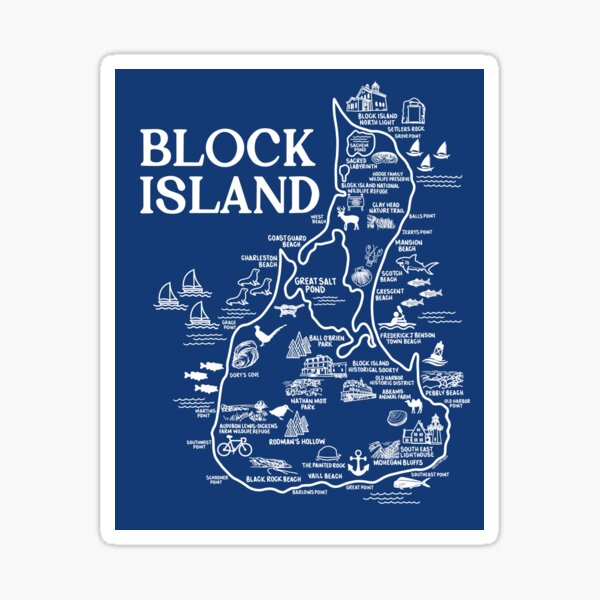 "Block Island Map Art" Sticker for Sale by fiberandgloss | Redbubble