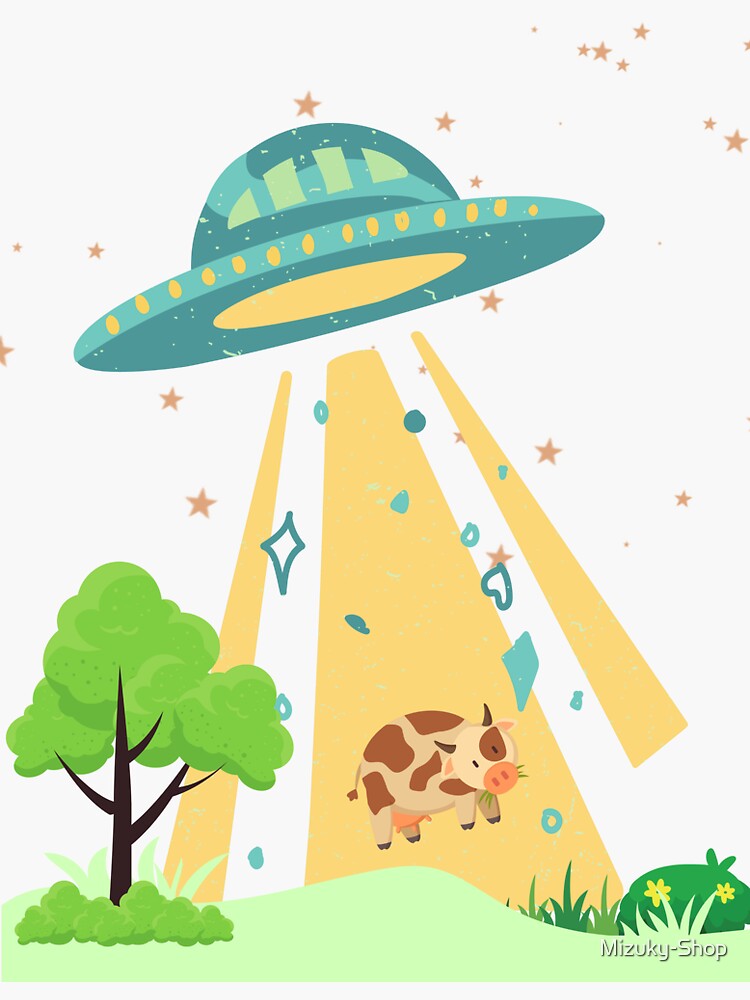 " Abducted Cow by Aliens" Sticker for Sale by Mizuky-Shop | Redbubble