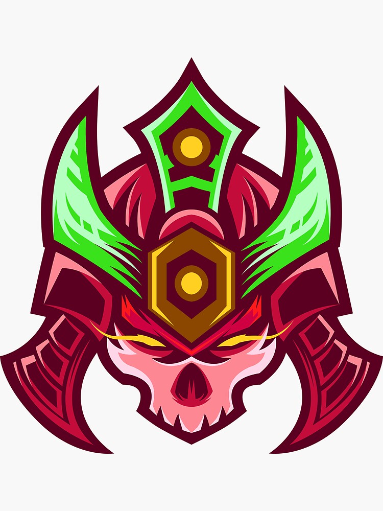 "red gold samurai skull" Sticker for Sale by akiril | Redbubble