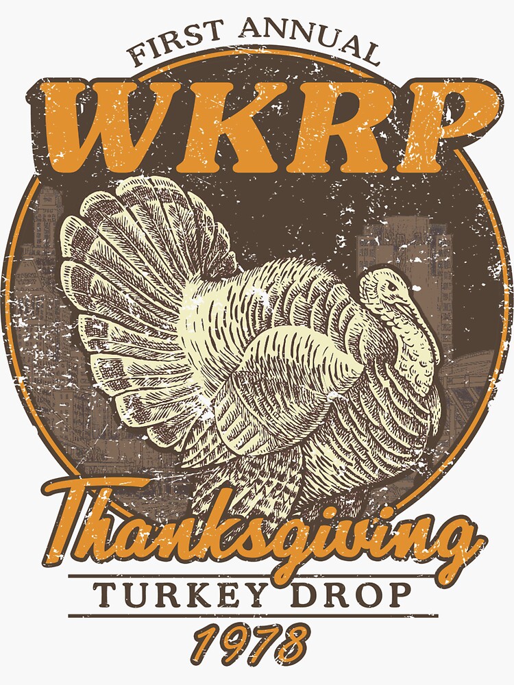 "WKRP Turkey Drop (Light Print)" Sticker for Sale by shirtwarp | Redbubble
