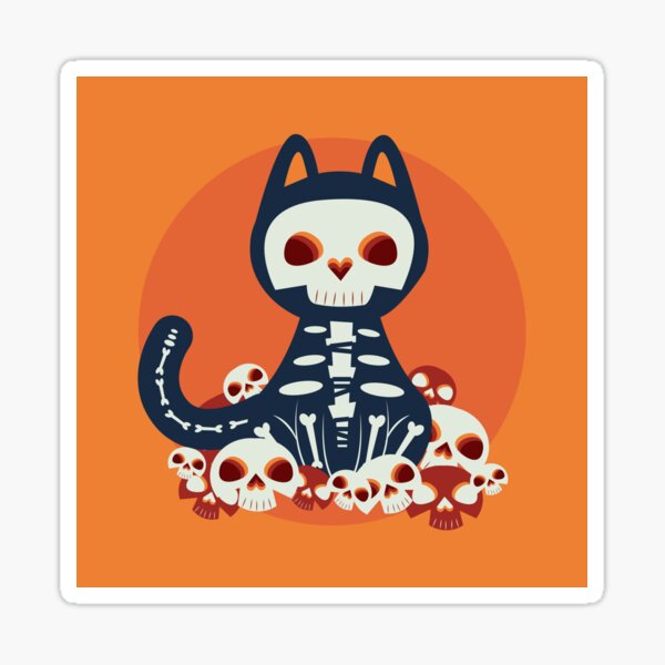 "Spooky halloween inspired skeleton black cat with skulls " Sticker for ...