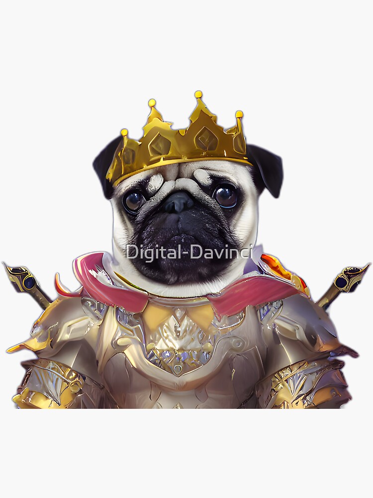 "Royal Pug King (Color, sticker, Portrait Half Body, symmetric ...