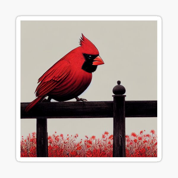 "Cardinal Sitting on Fence" Sticker for Sale by DirtyBirdLad | Redbubble