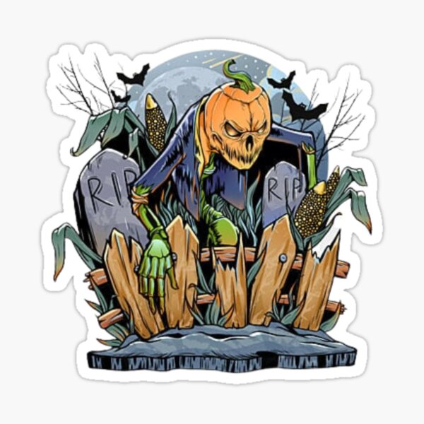 "Pumpkin Scarecrow in Graveyard | Crussion store" Sticker for Sale by ...