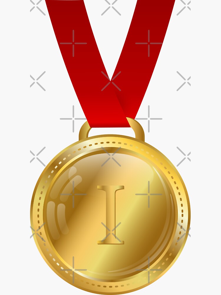 "Gold medal with red ribbon. Award, prize for first place. " Sticker ...