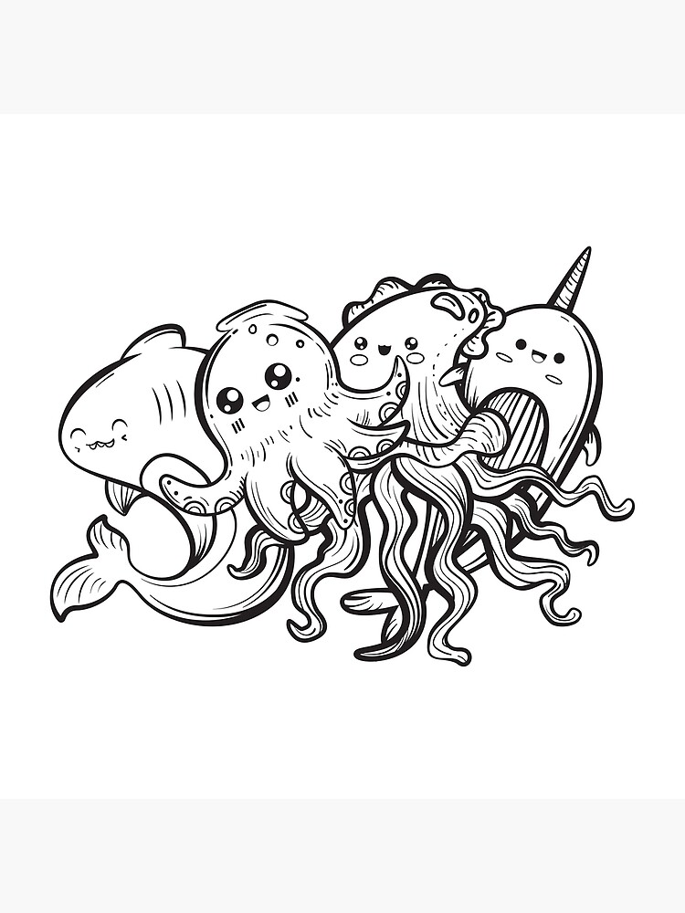 " Cute doodle illustration of sea animals." Poster for Sale by tanakax3 ...