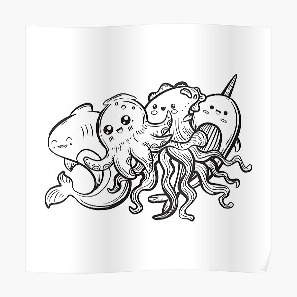 " Cute doodle illustration of sea animals." Poster for Sale by tanakax3 ...