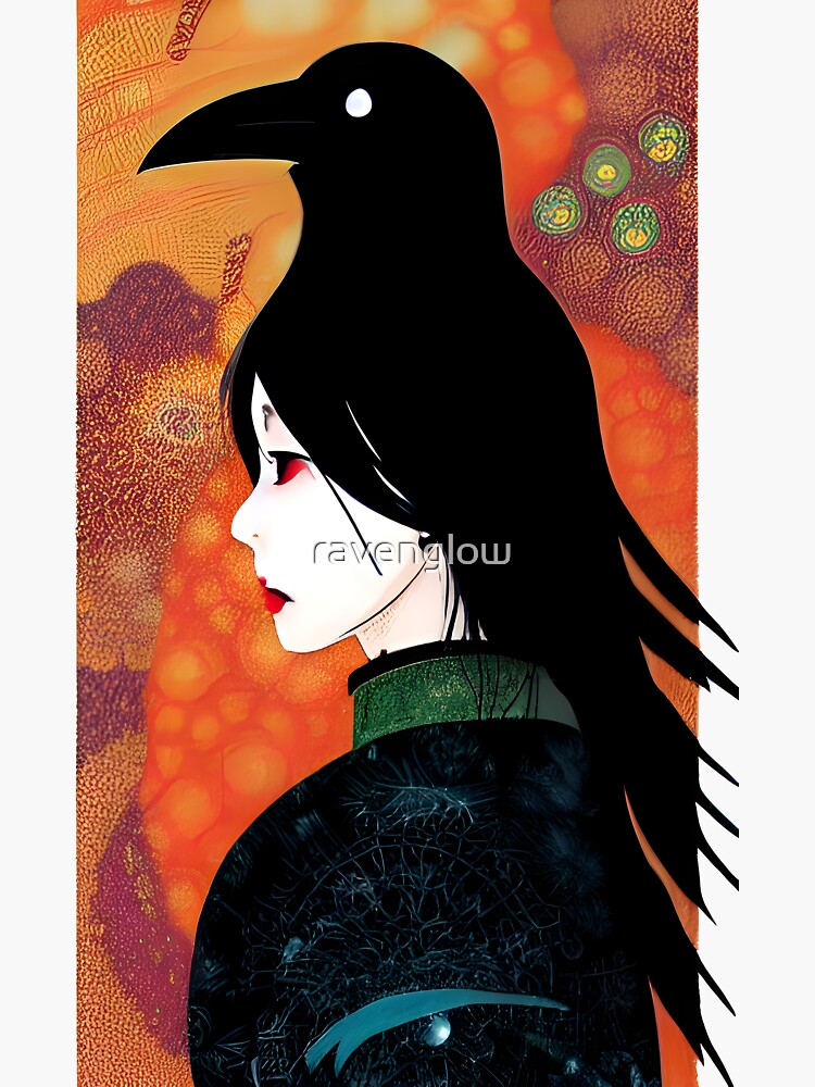 "Raven Woman, Japanese art style" Sticker for Sale by ravenglow | Redbubble