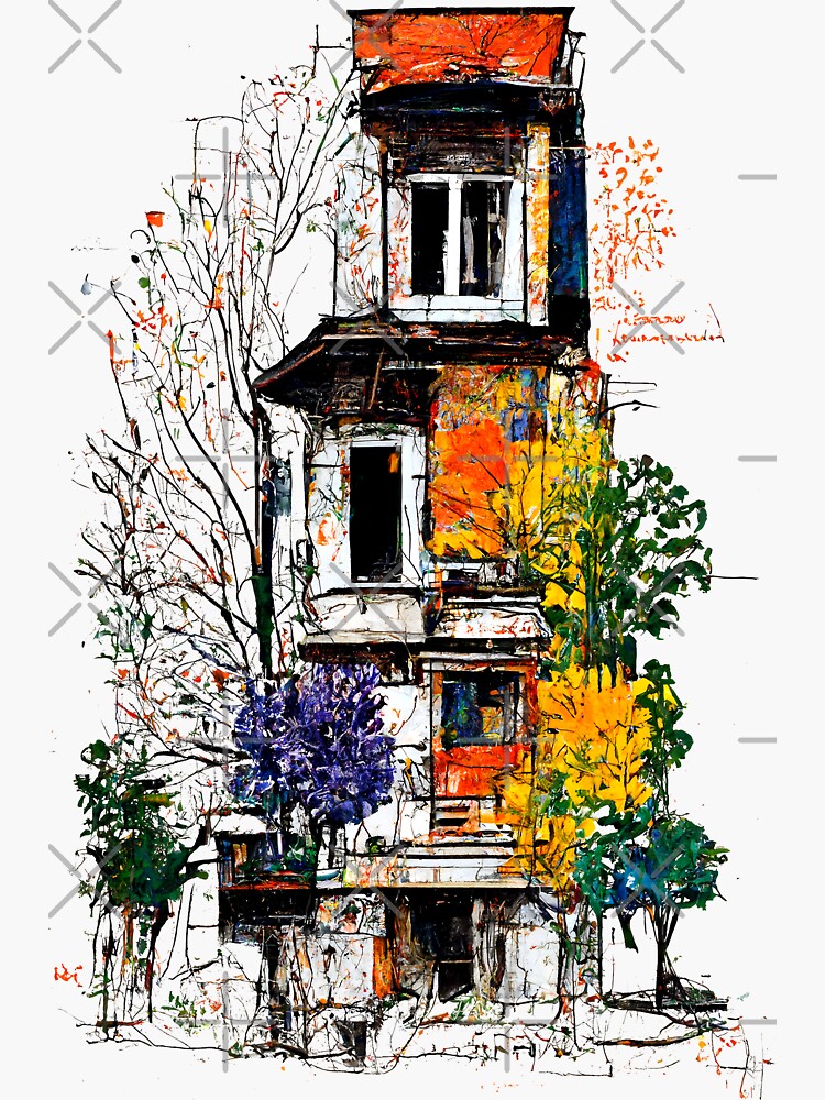 "Expressive architecture drawing with colored markers " Sticker for ...