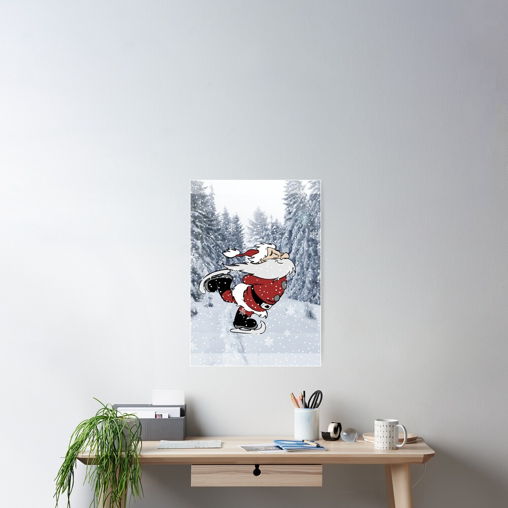 "Winter White Christmas Snow Background with Skating Santa Claus ...
