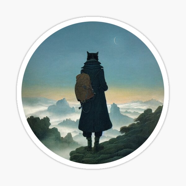 Pegatina «Cat Wanderer sobre el Mar de Niebla. Inspirado en la pintura ...