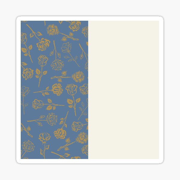 "Gold Roses on Vertical Cream and Dark Slate Blue Split " Sticker for ...