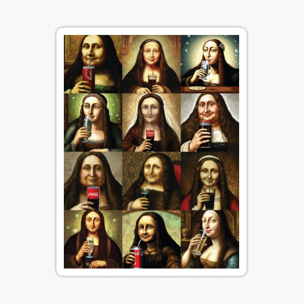 ""Variations on the drinking Mona Lisa"" Sticker for Sale by nanlos ...