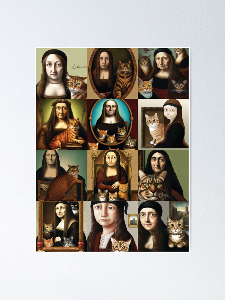 ""Variations on the theme of Mona Lisa with cats"" Poster for Sale by ...