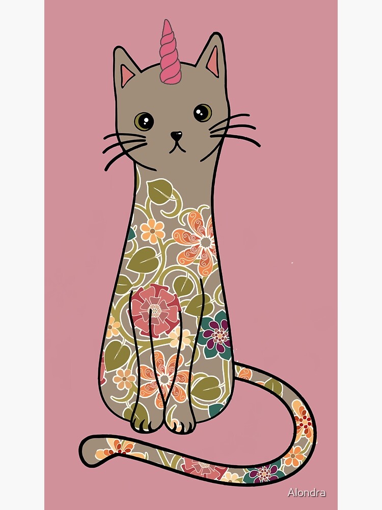 "Unicorn Cat, Floral Caticorn Art" Poster for Sale by Alondra | Redbubble