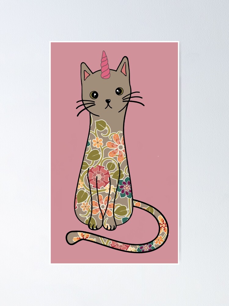 "Unicorn Cat, Floral Caticorn Art" Poster for Sale by Alondra | Redbubble
