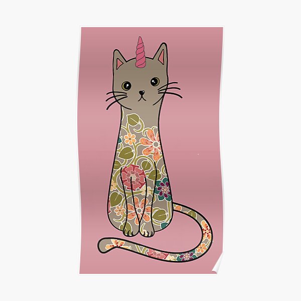 "Unicorn Cat, Floral Caticorn Art" Poster for Sale by Alondra | Redbubble