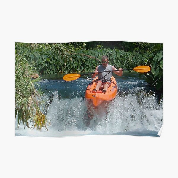 "Kayaking Over Waterfall - (full color)" Poster for Sale by ...
