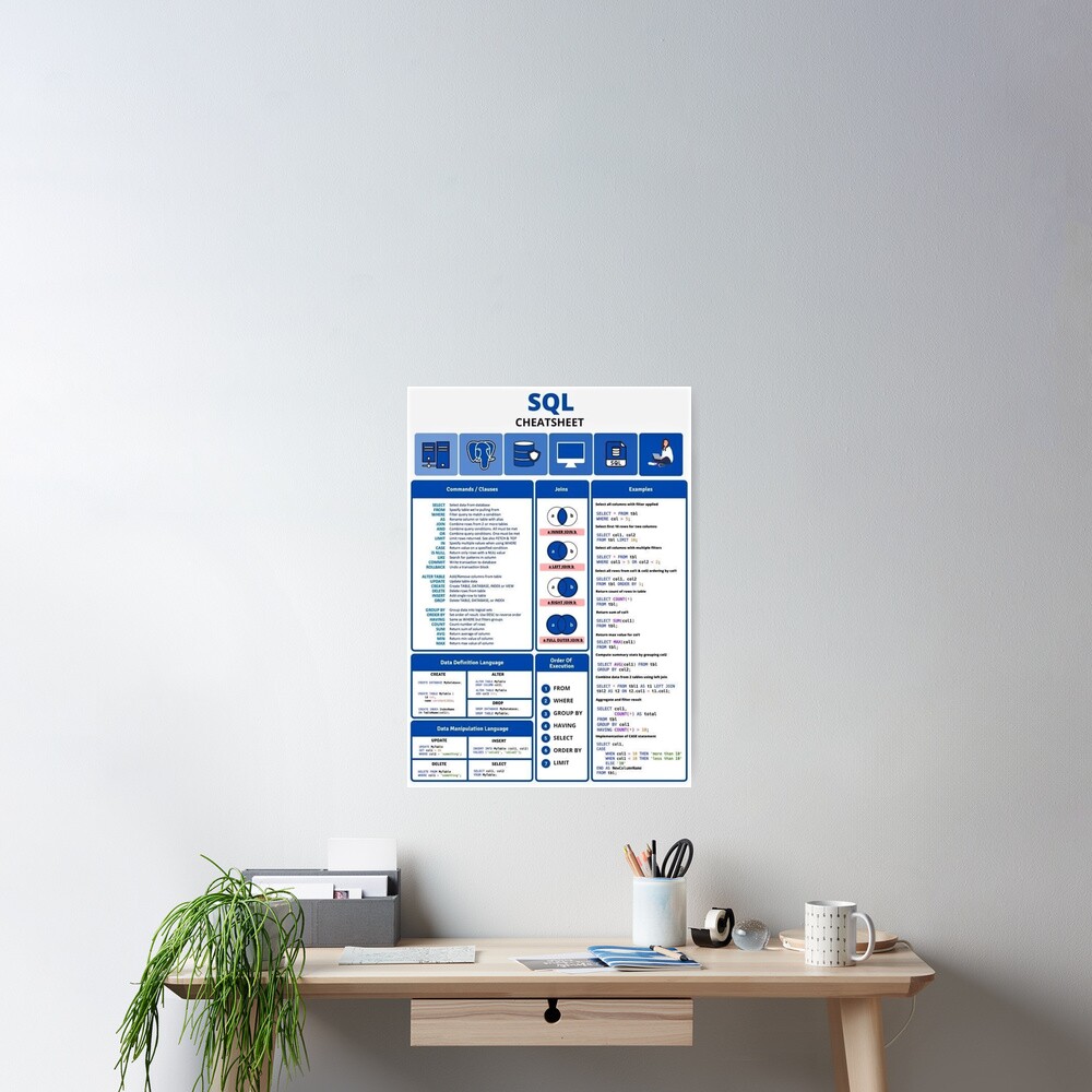 "SQL cheatsheet" Poster for Sale by DamyantiArt | Redbubble