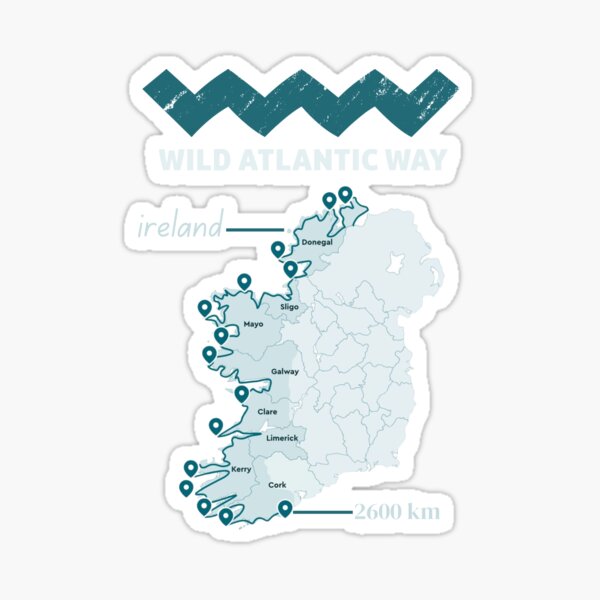 "wild atlantic way map." Sticker for Sale by GREYSEFY | Redbubble