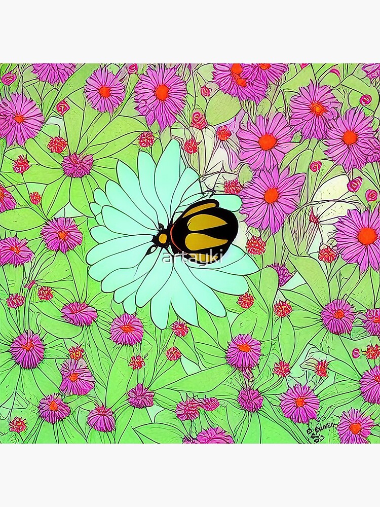 "Beautiful Daisy Bee - Purple flowers and daisy with bee" Sticker for ...