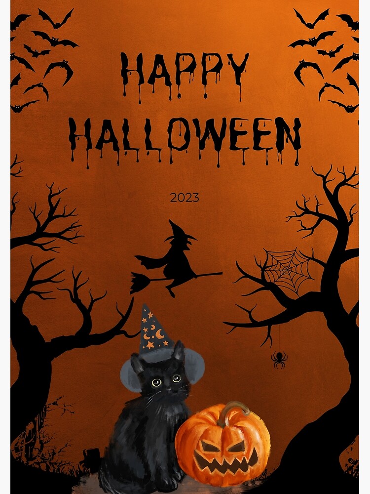 "Happy Halloween 2023 Cat with pumpkin " Poster for Sale by BDG06 | Redbubble