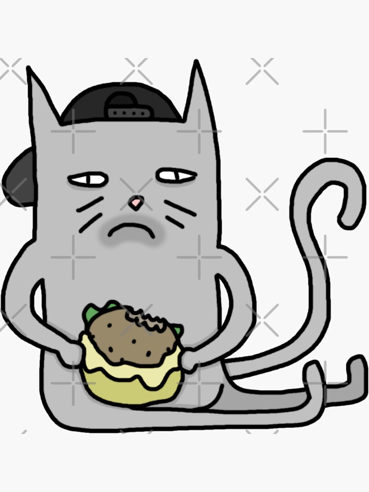 "Sad Cat with a Greasy Burger" Sticker for Sale by JSGB | Redbubble