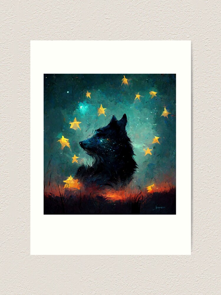 "black wolf starry ,Wolf Howling at the Moon " Art Print for Sale by ...