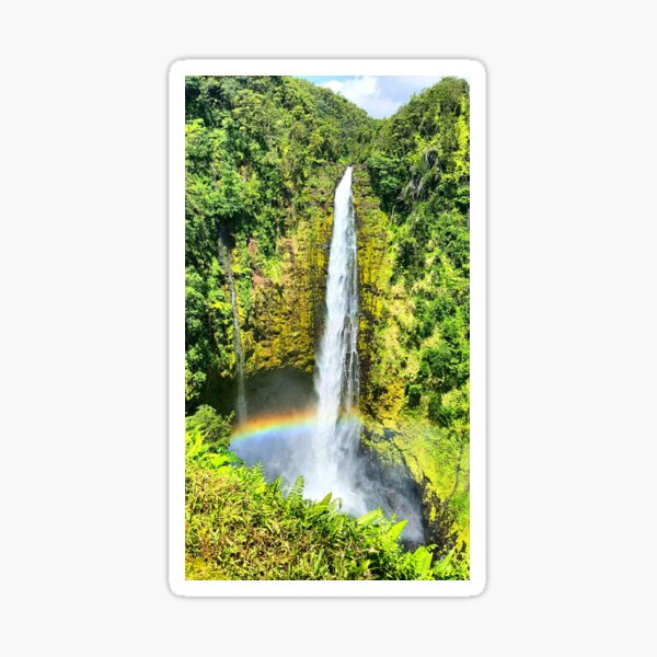 "Waterfall, rainbow, Beautiful Hawaiian Island, Beach, waves" Sticker ...