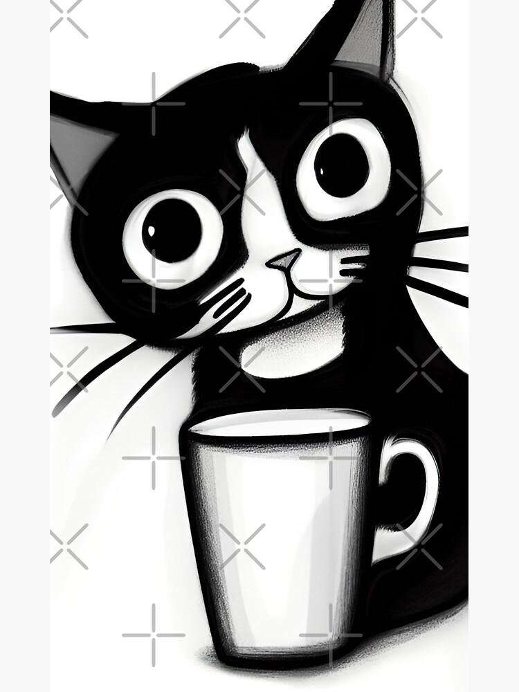 "Cat Drinking Coffee by Saxon" Sticker for Sale by saxonart | Redbubble