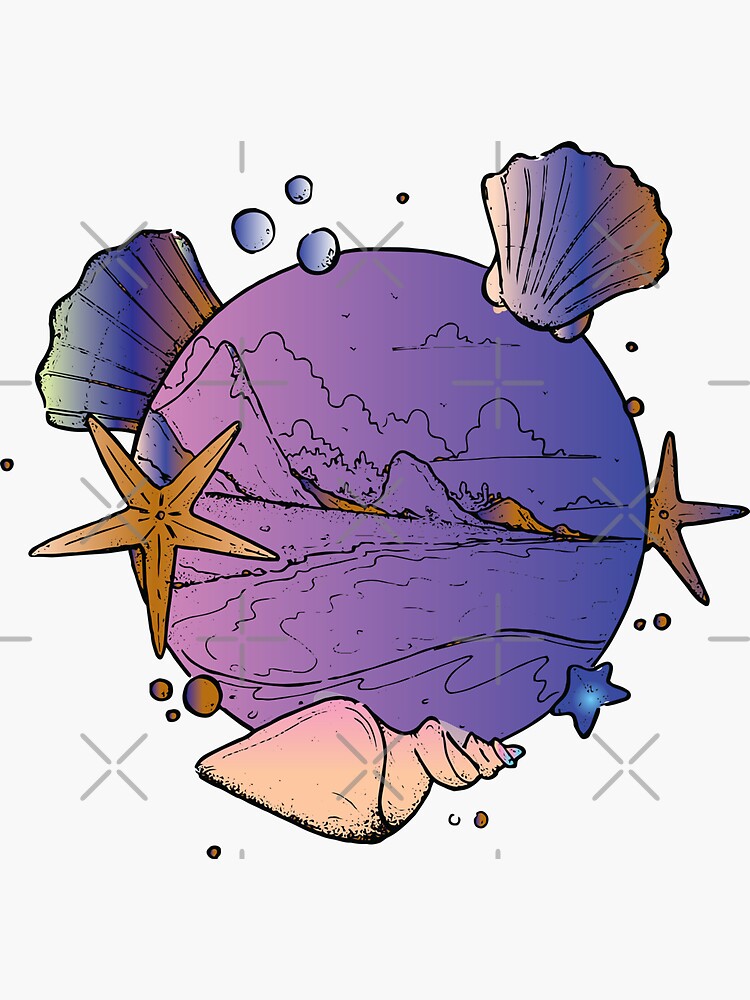 "seashell and starfish moon beach" Sticker for Sale by XXgooddeedXX ...