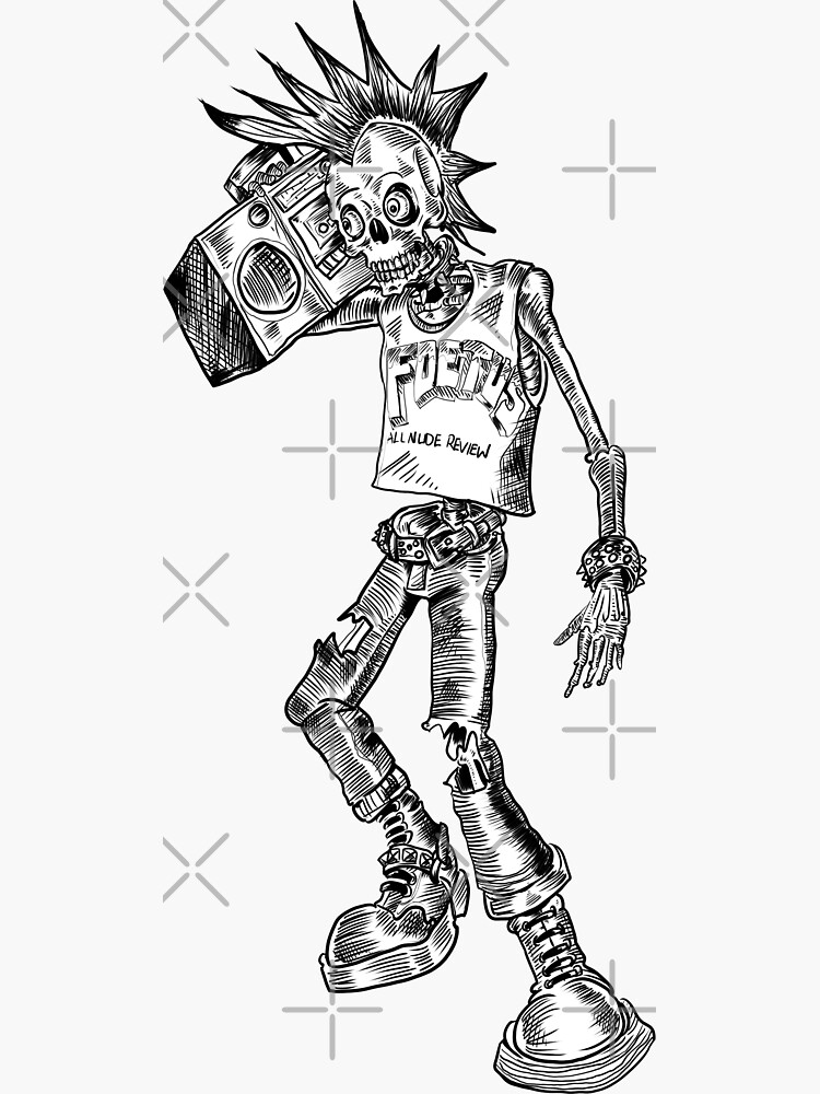 "New York Punk Rock Skeleton with a Boom Box" Sticker for Sale by ...