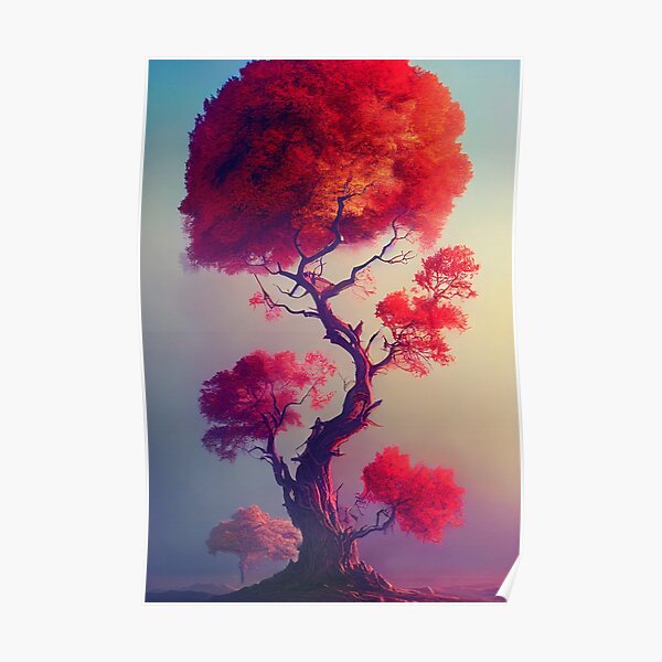 "Red fall tree paintings" Poster for Sale by MG-S | Redbubble