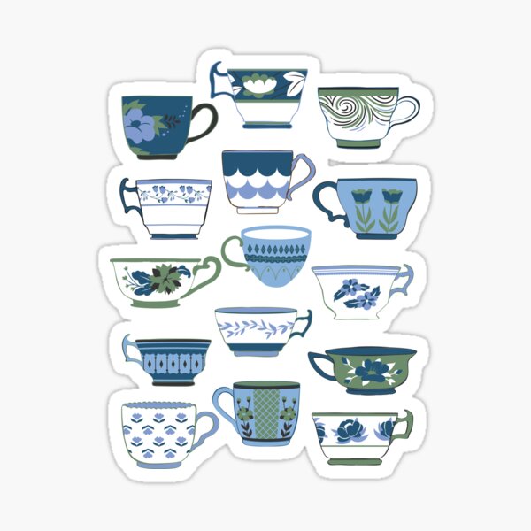 "Teacups in Blue and Green" Sticker for Sale by ashleyeasterly | Redbubble