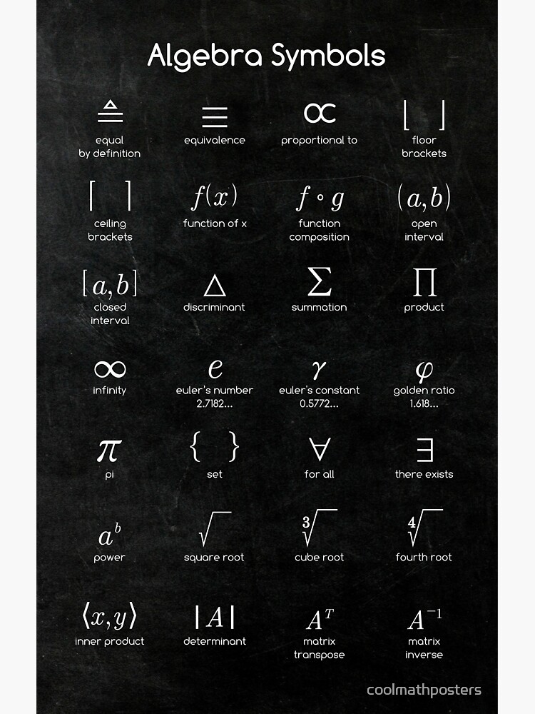 "Algebra Symbols" Sticker for Sale by coolmathposters | Redbubble