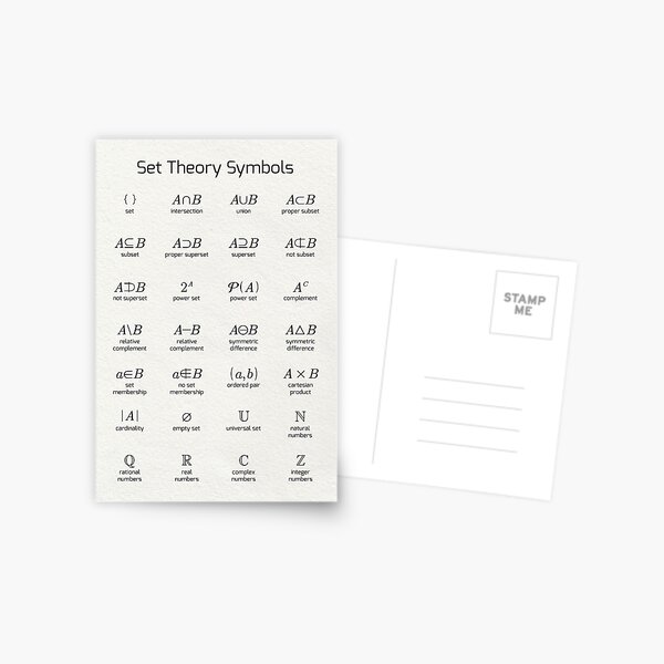 "Set Theory Symbols" Postcard for Sale by coolmathposters | Redbubble