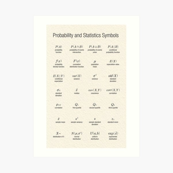 "Probability and Statistics Symbols" Art Print for Sale by ...